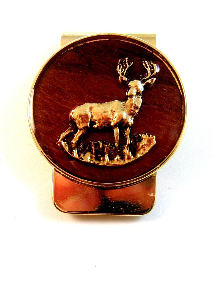 New Old Stock Golden Moose against Brown Background Money Clip