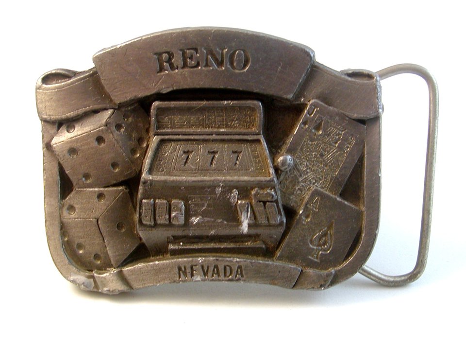 Vintage Reno Nevada 777 Slot Machine Belt Buckle Made in U.S.A.