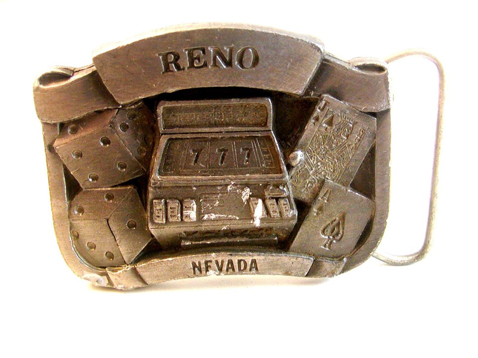 Vintage Reno Nevada 777 Slot Machine Belt Buckle Made in U.S.A.