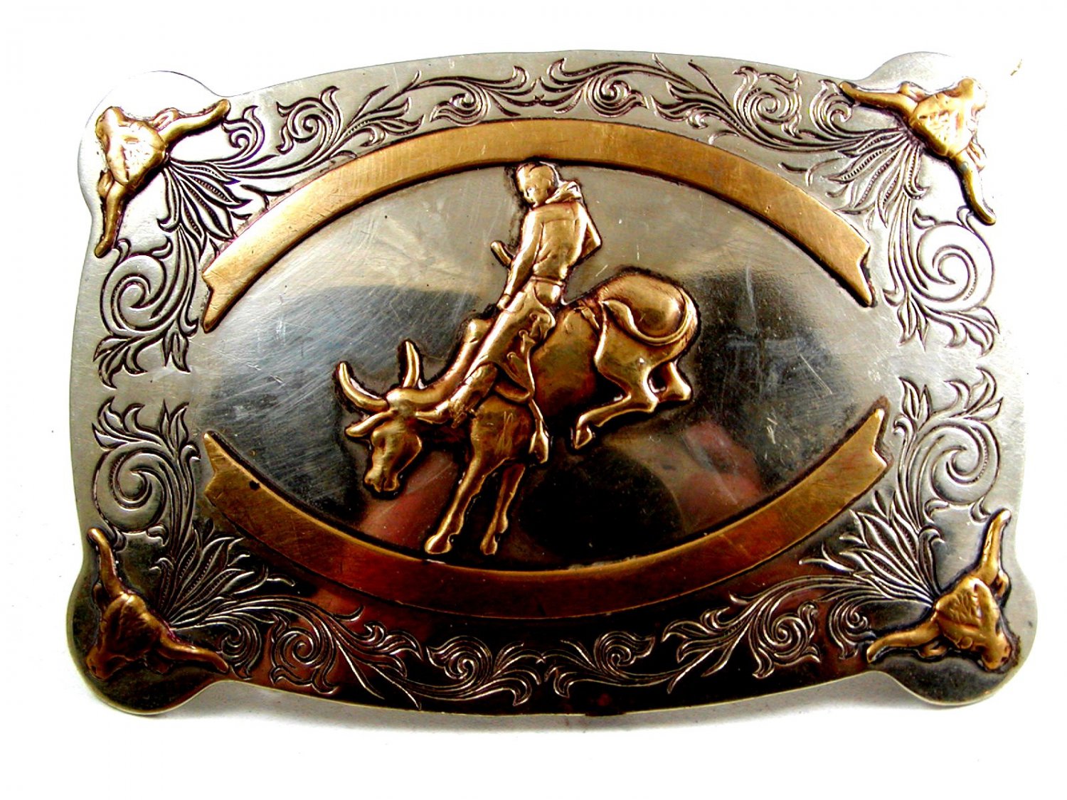 Vintage Western Cowboy Rodeo Bull Riding Belt Buckle by Frontier Buckles