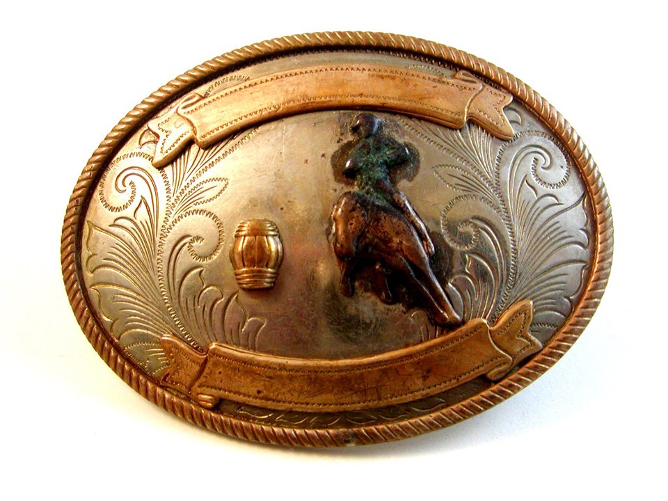 Vintage Nickel Silver Western Rodeo Cowboy Barrel Racing Belt Buckle