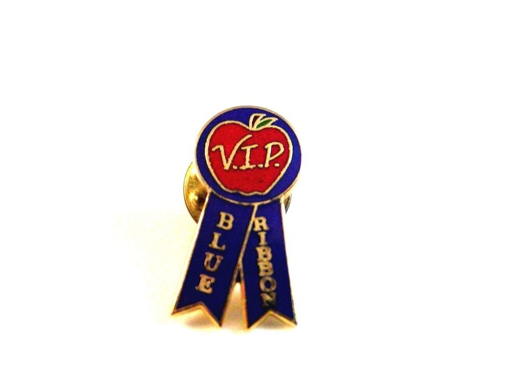 Vintage Red Apple VIP Blue Ribbon Tie Tac
