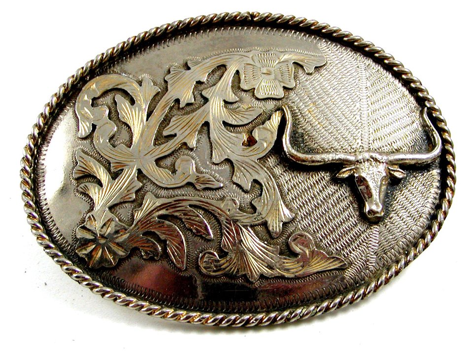 Vintage Large Silvertone Western Cowboy Longhorn Bull Belt Buckle 10292013