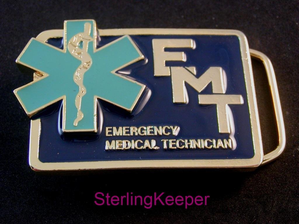 Vintage Emergency Medical Technican EMT Enameled Belt Buckle