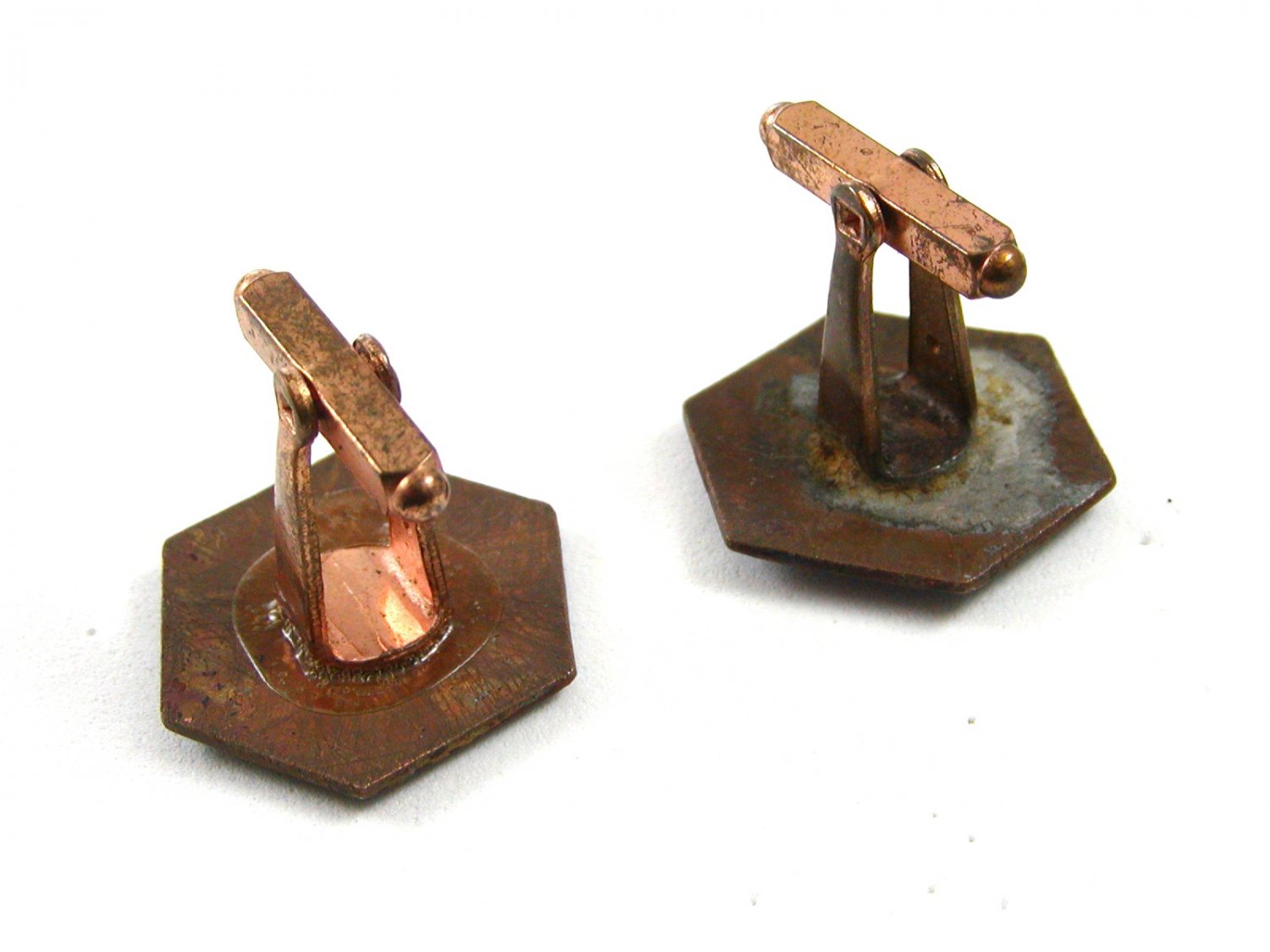 Handmade Blue Enameled Intials BT Copper Cufflinks Unmarked 101514