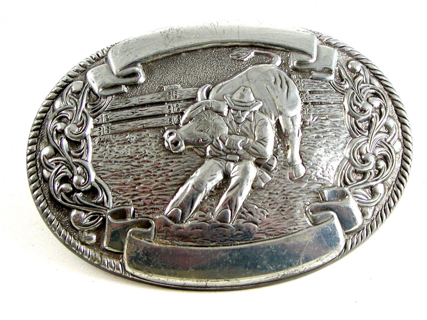 Western Rodeo Cowboy Bull Wrestling Belt Buckle Made in USA