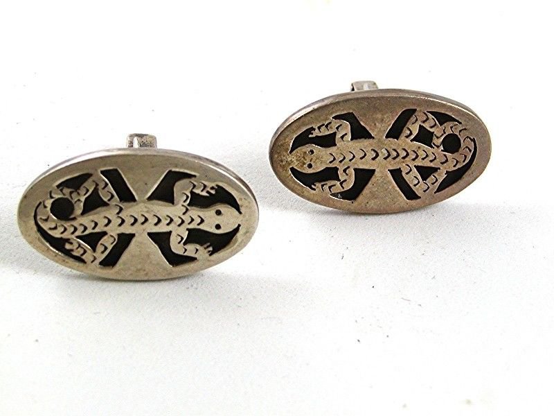 1930's - 50's Sterling Silver Lizard / Gila Monster ??? Cufflinks 4417