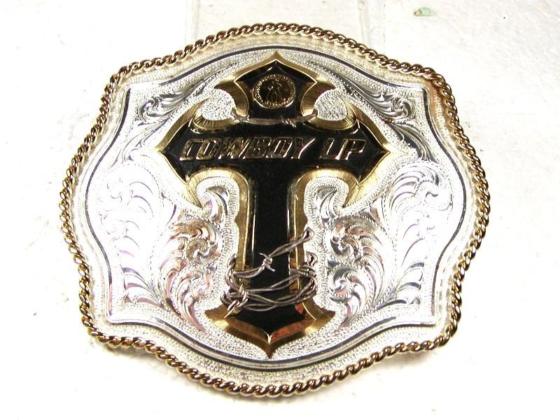 Silver Tone Black Gold Tone Cross Cowboy UP Belt Buckle by Montana ...