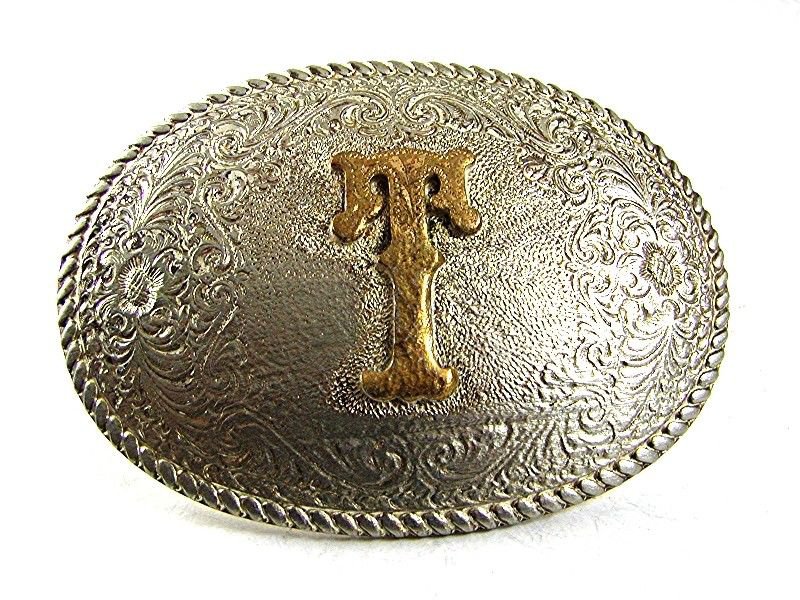 Vintage Cowboy Western Initial / Letter T Belt Buckle By CRUMRINE 112717