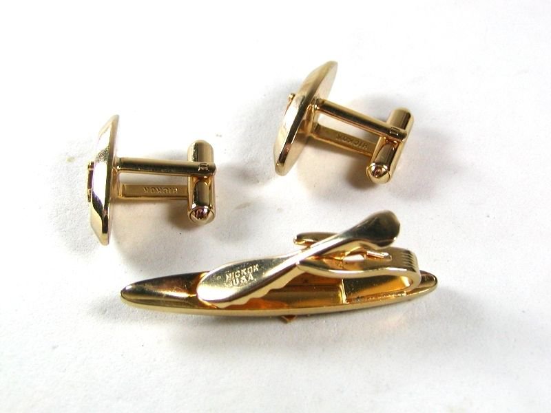 Vintage Gold Tone Masonic Cufflinks & Tie Clasp By HICKOK USA 52016