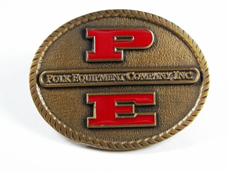 PE POLK EQUIPMENT CO. Brass Belt Buckle by CD-HIT Made In USA 102015