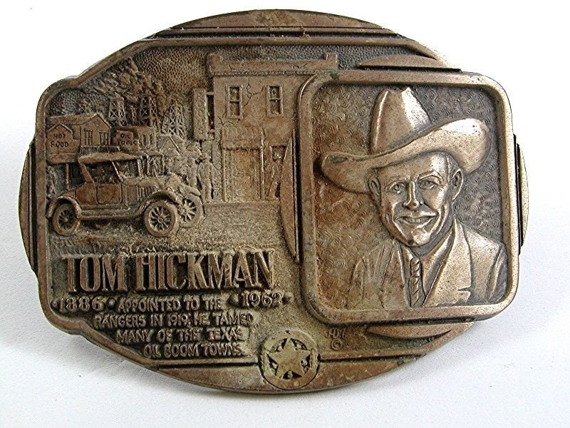 Vintage TOM HICKMAN Texas Ranger Brass Belt Buckle By ADM 3217