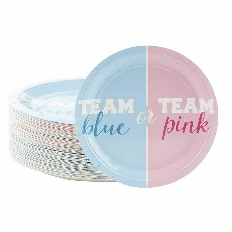 80 Disposable plate - Team Blue Or Team Pink Paper Plates - size 9x9" # ...