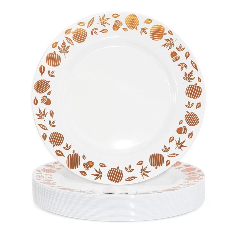 24 Disposable Plastic Dinner Plates - Thanksgiving Party Fall Leaf ...