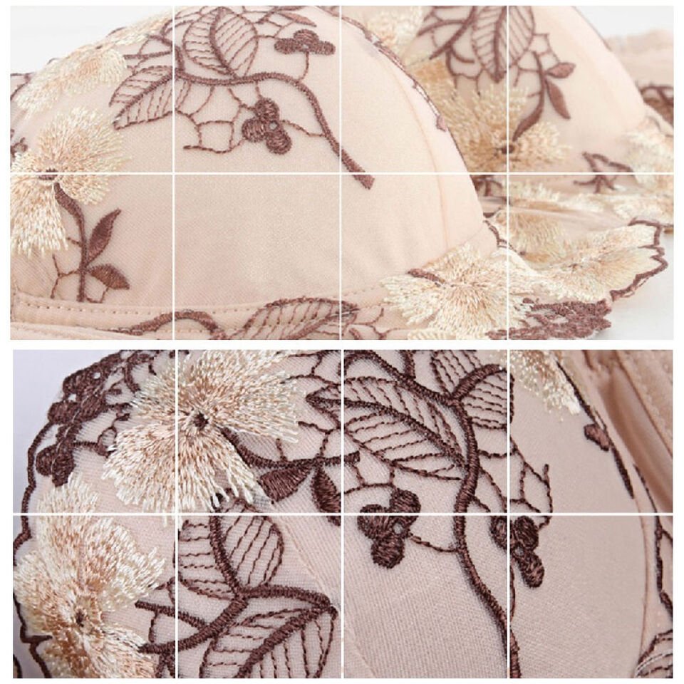 Beige Womens Plunge Lace Bra Push up Underwire Padded Underwear
