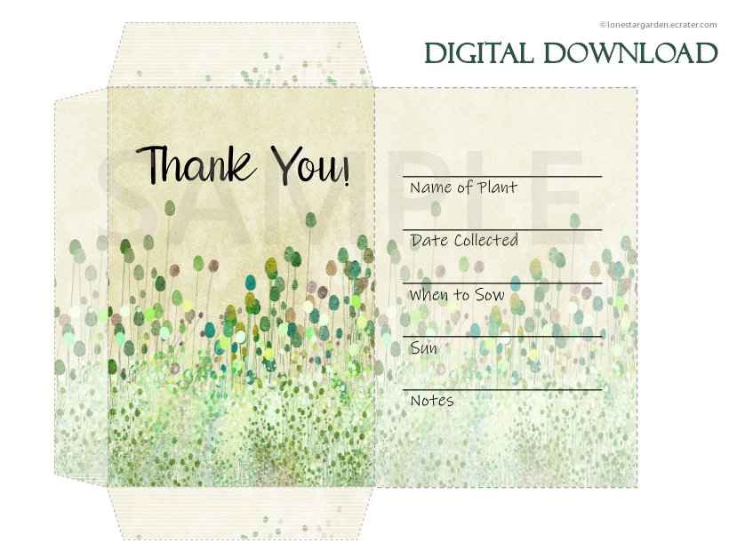 DIY Printable Seed Packet Template Digital Download PDF Green Thank you!