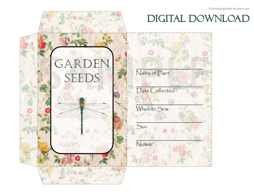 DIY Printable Seed Packet Template Digital Download PDF Floral Dragonfly