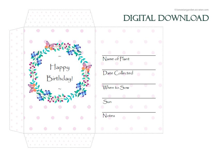 DIY Printable Seed Packet Template Digital Download PDF Happy Birthday ...