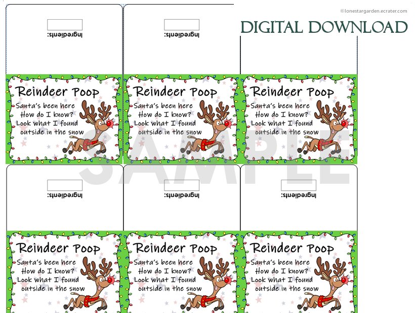 DIY Printable Reindeer Poop Favor Bag Topper Template Digital Download PDF