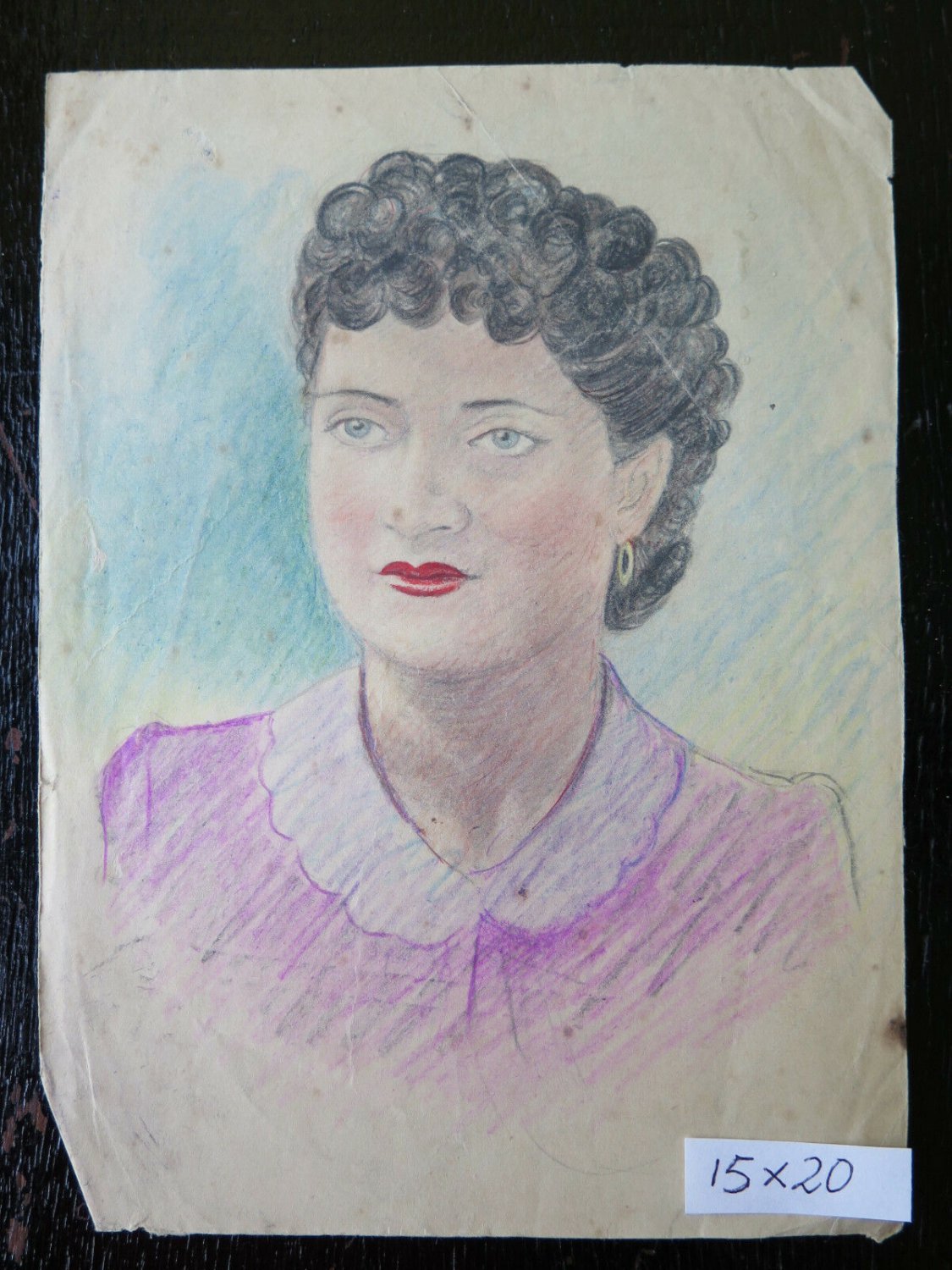 Antique Portrait Feminine Drawing Pencil On Basket Years Quaranta '40 ...