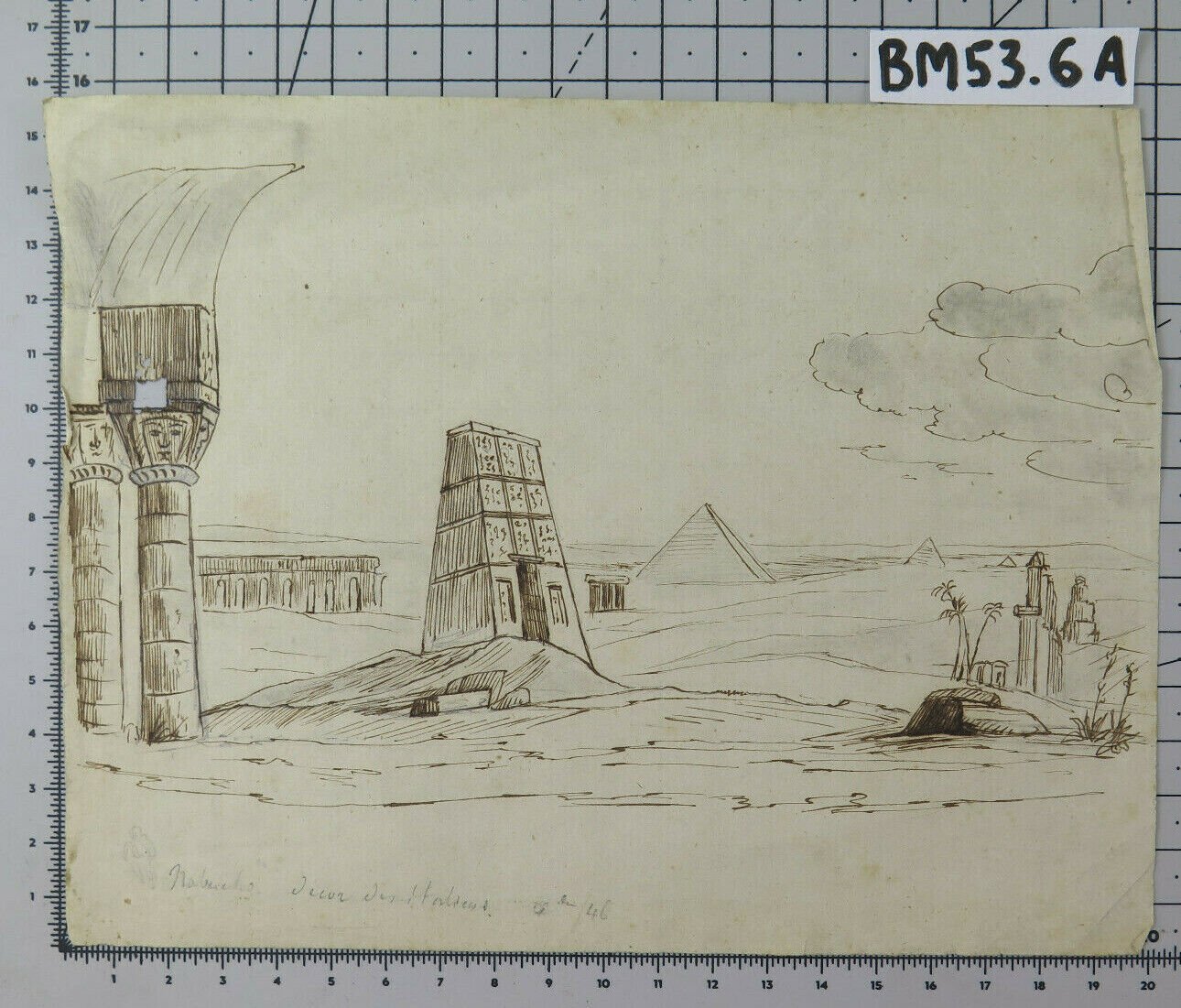 Drawing Antique View Pyramids Egypt Ruins Sketching Sketch A Pen BM53.6A