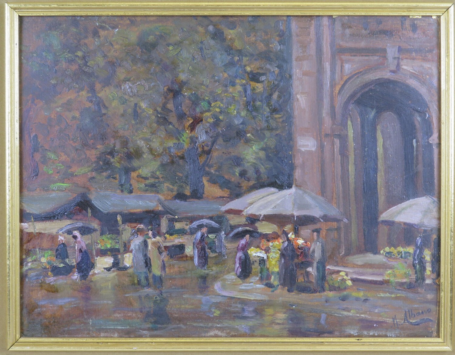 Market Course Valdocco A Torino Painting oil Painter Mario Albano 1896 ...