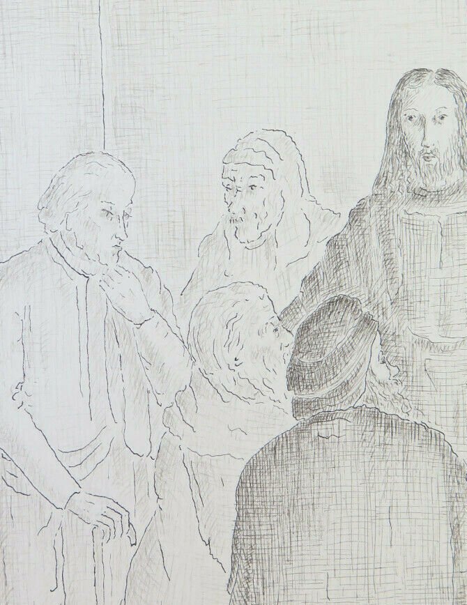Drawing Antique Religious Jesus With Disciples Sketching Sketch BM53.5F