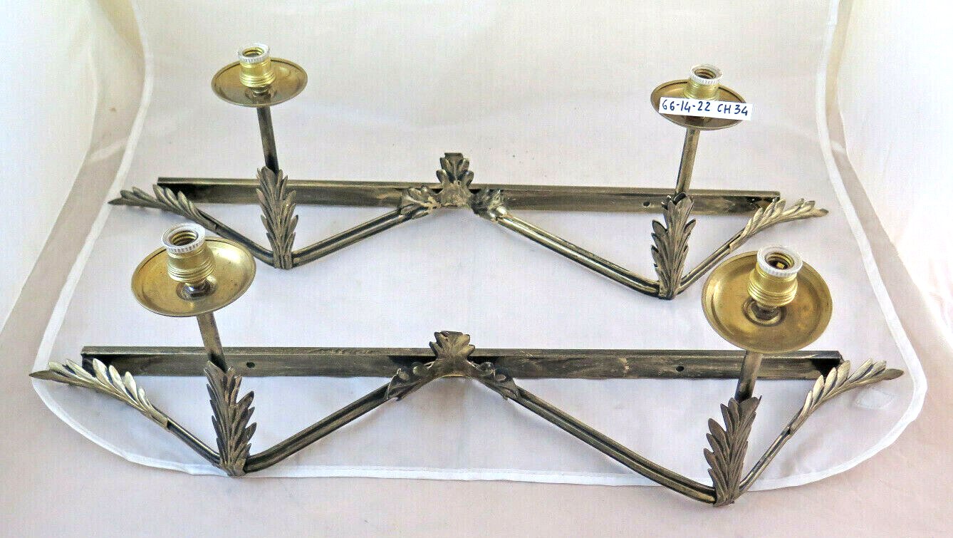 Large Pair Of Wall Wrought Iron Forged Hand Floral Vintage CH34