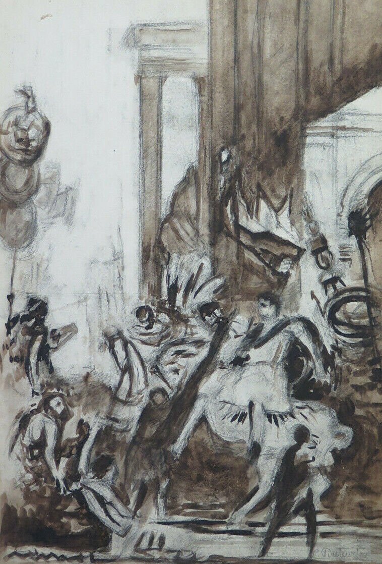 Antique Drawing Opera Of Painter Pierre Duteurtre Dut Scene Classic BM53.1