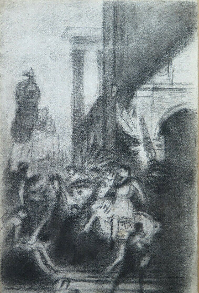 Antique Drawing Opera Artist Painter Pierre Duteurtre Dut Scene Classic ...