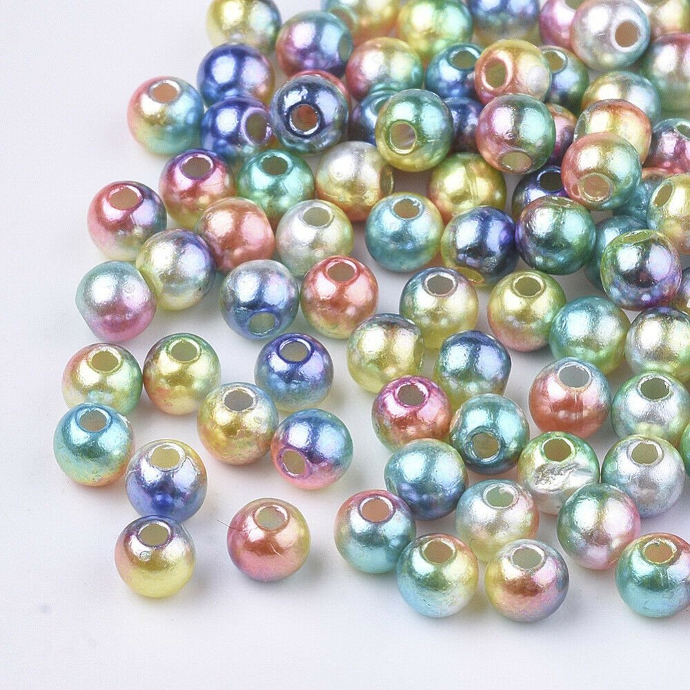 RAINBOW MIXED - Round plastic beads mixed colour mermaid shimmer ...