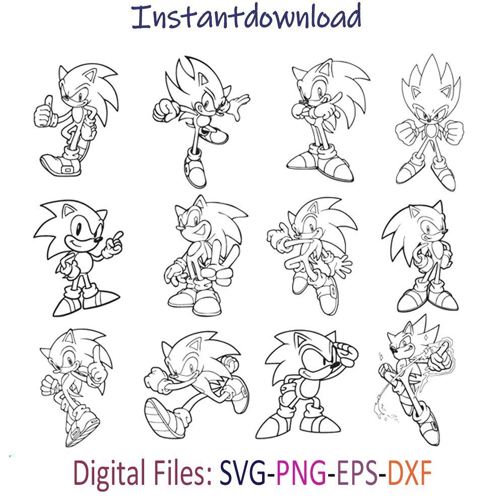 Sonic Outline, Sonic Svg For Cricut, Sonic Svg Black And White, Sonic ...