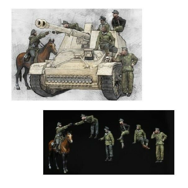 1/35 Resin Figures Model WW2 German Tankers and Dispatch Rider (6 Fig ...