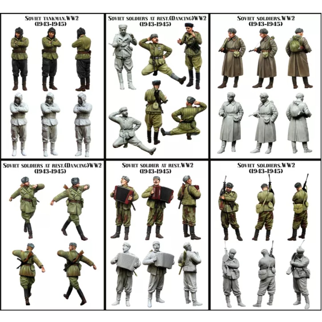 1/35 Soviet CCCP Soldiers WWII Resin WW2 army World Ward 2 Partiotic (6 ...