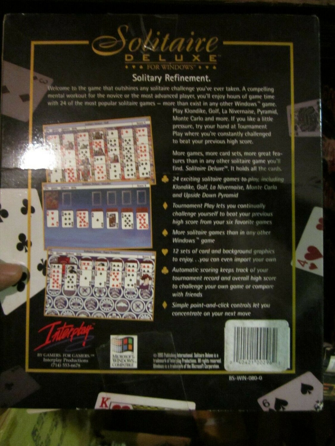 Solitaire Deluxe Big Box PC Windows 95 *Interplay* RARE