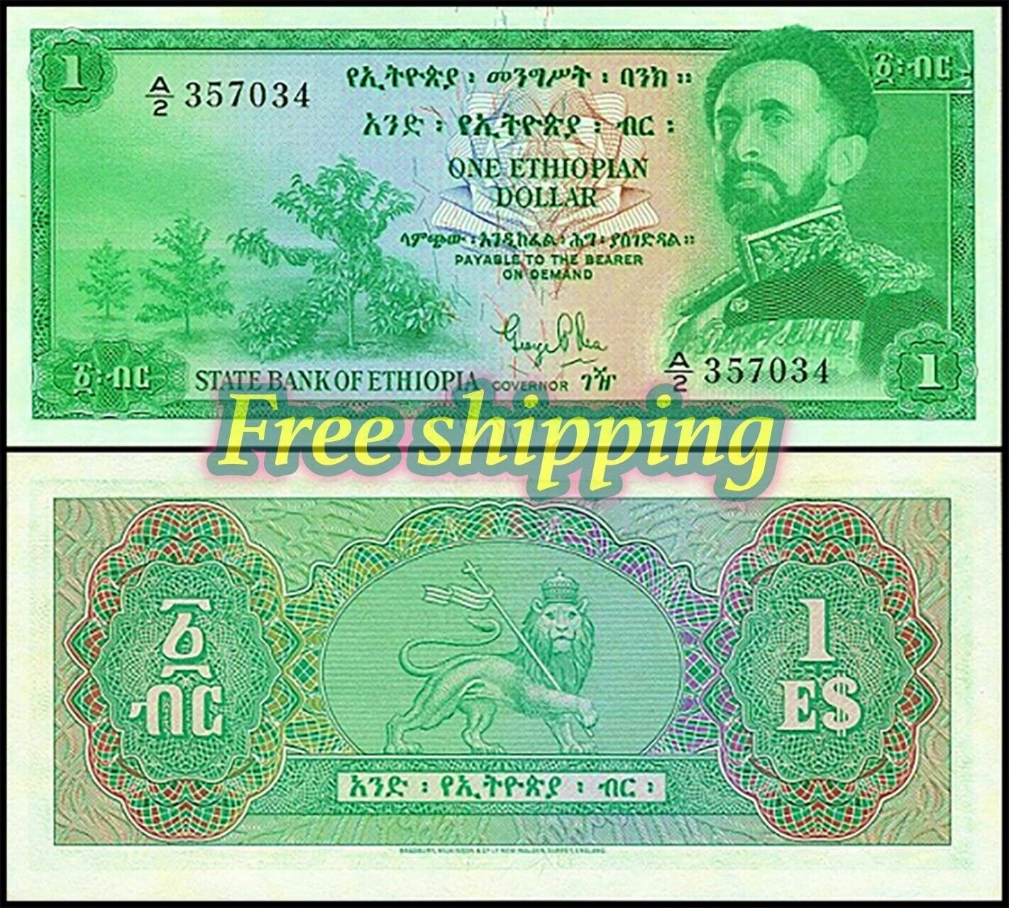 2 ETHIOPIAN DOLLARS UNISSUED Banknotes reproduction Matte, Glossy paper