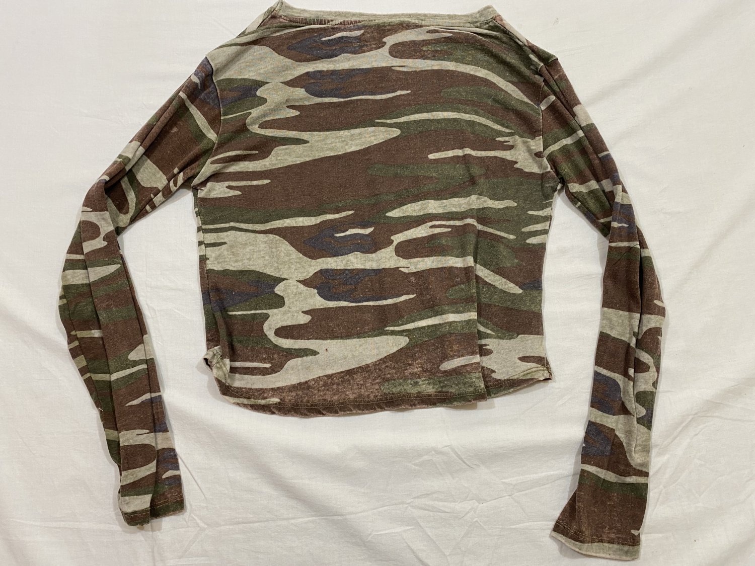 US Vintage Olive Camo Camouflage Army Long Sleeve Tee T Shirt Women's L ...