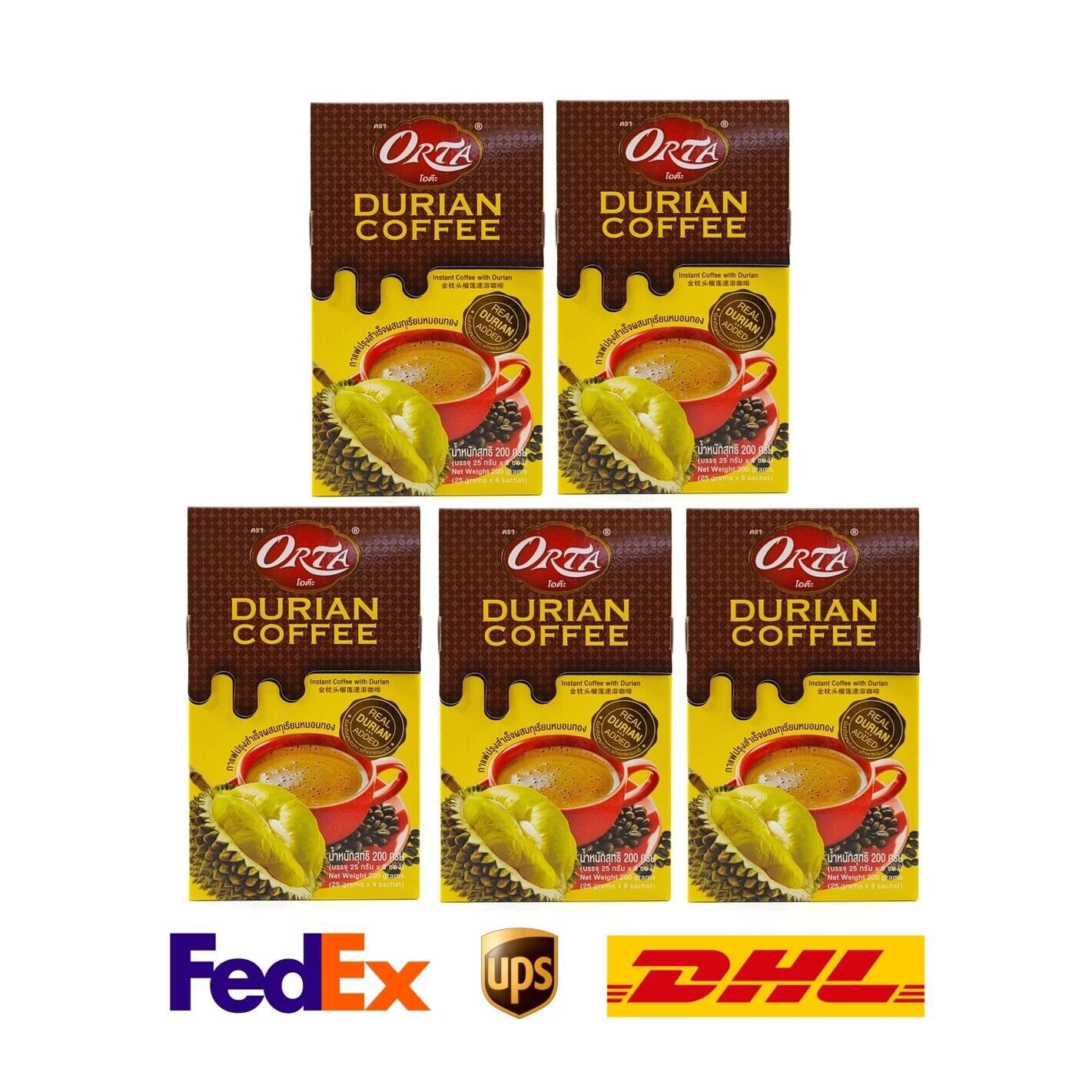 5x ORTA Instant Coffee with Durian Drink Real Add Durian Beverage
