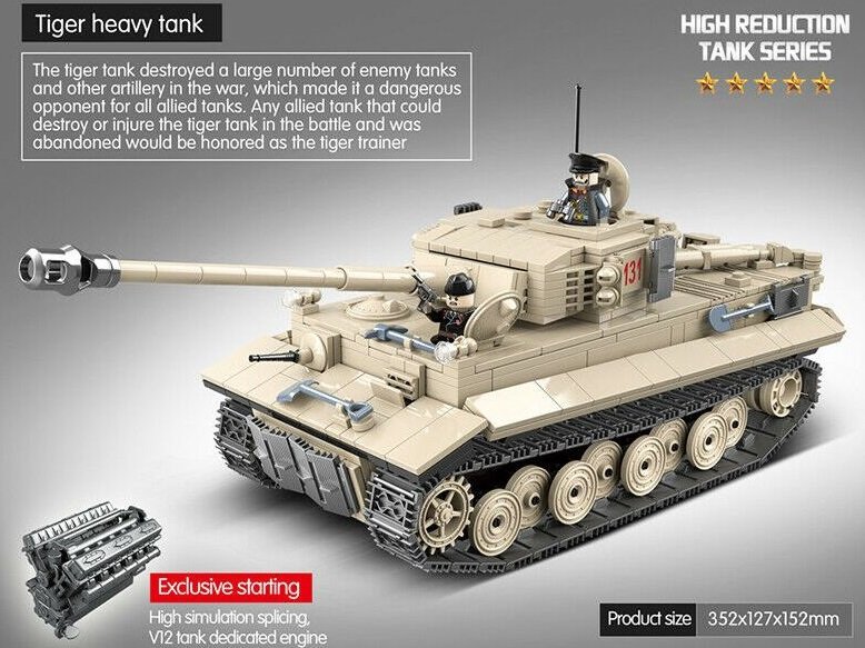 Large WW2 King Tiger Tank 35cm long c/w Figures Compatible With Lego ...