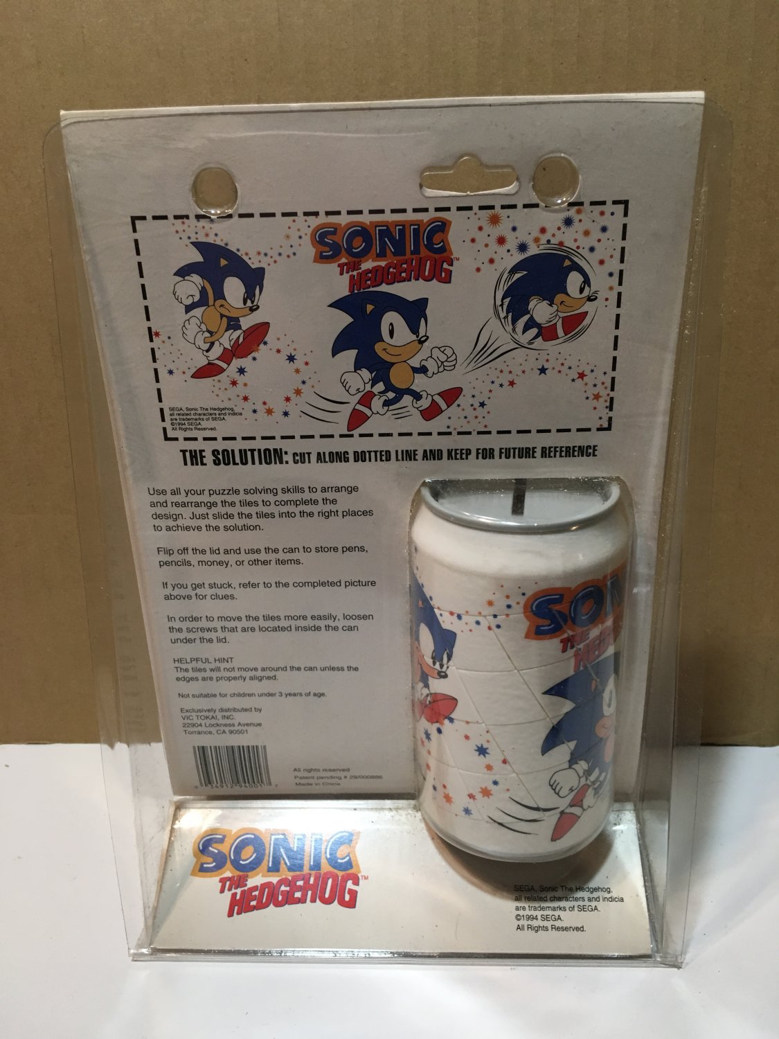 1994 Sonic the Hedgehog Canundrum Slide Puzzle Can Sega Vic Tokai video ...