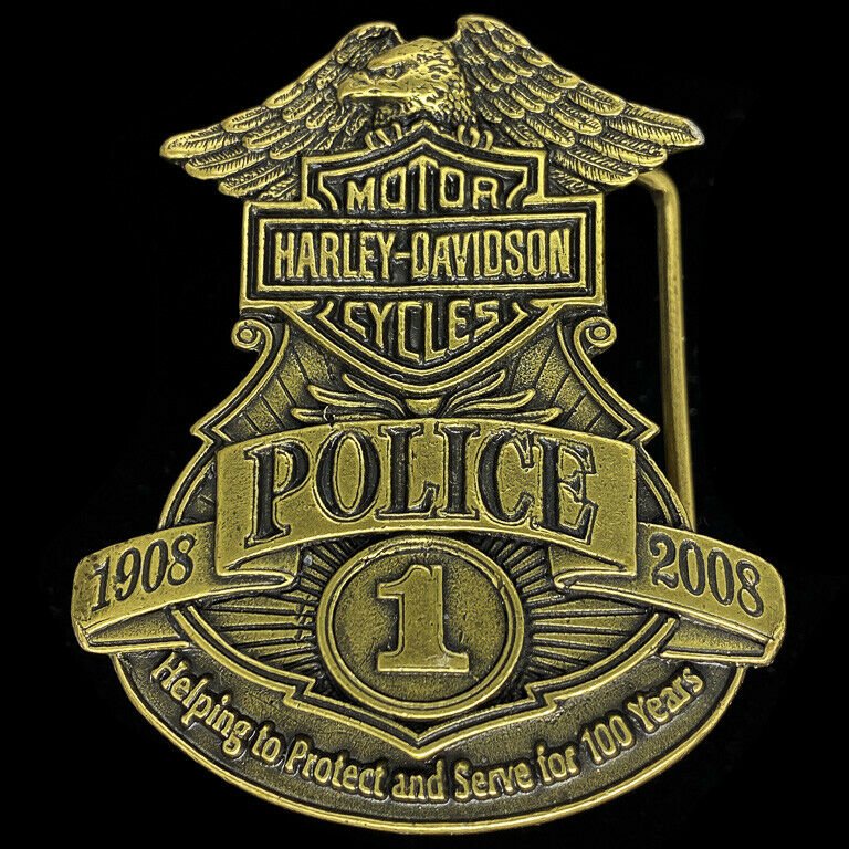Harley Davidson Motorcycle Police Badge Rare Biker Brass Tone NOS Belt ...