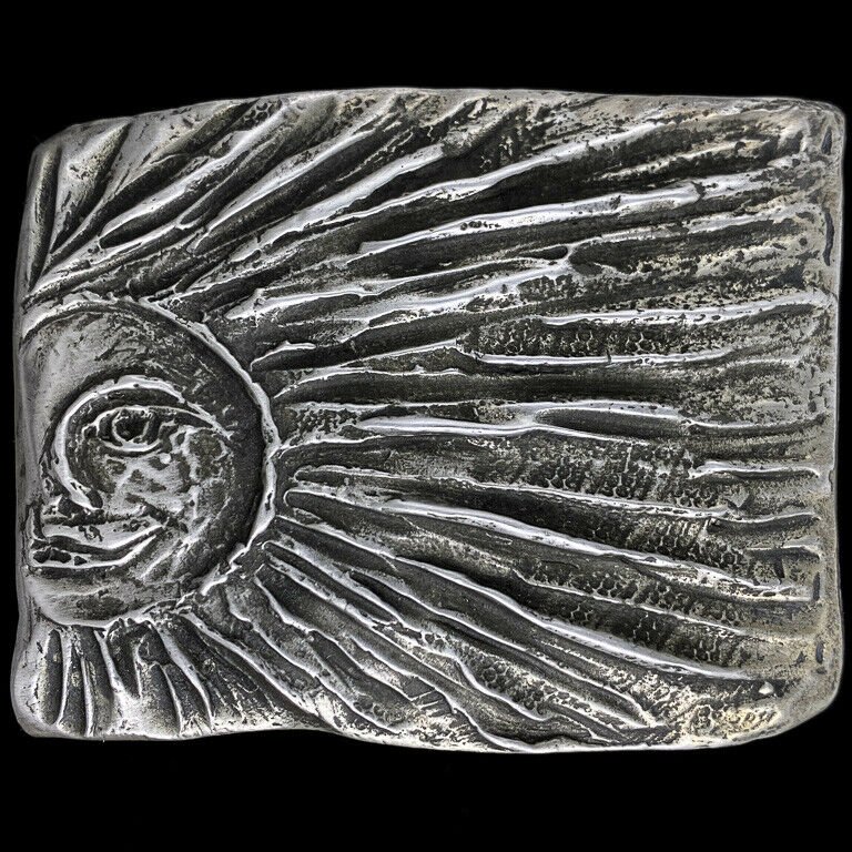 Rising Sun Face Sunrise Art Handmade Hippie Gift 1970s Vintage Belt Buckle