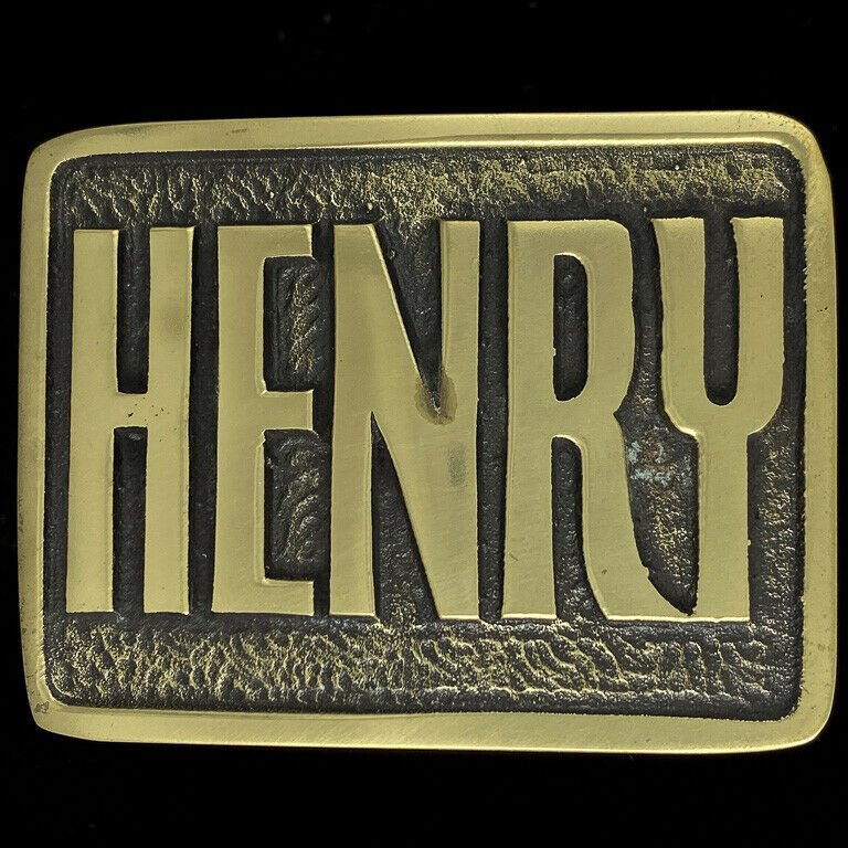 Vintage 70s NOS Henry Hank Gift Name Retro Hippie Western Brass Belt Buckle