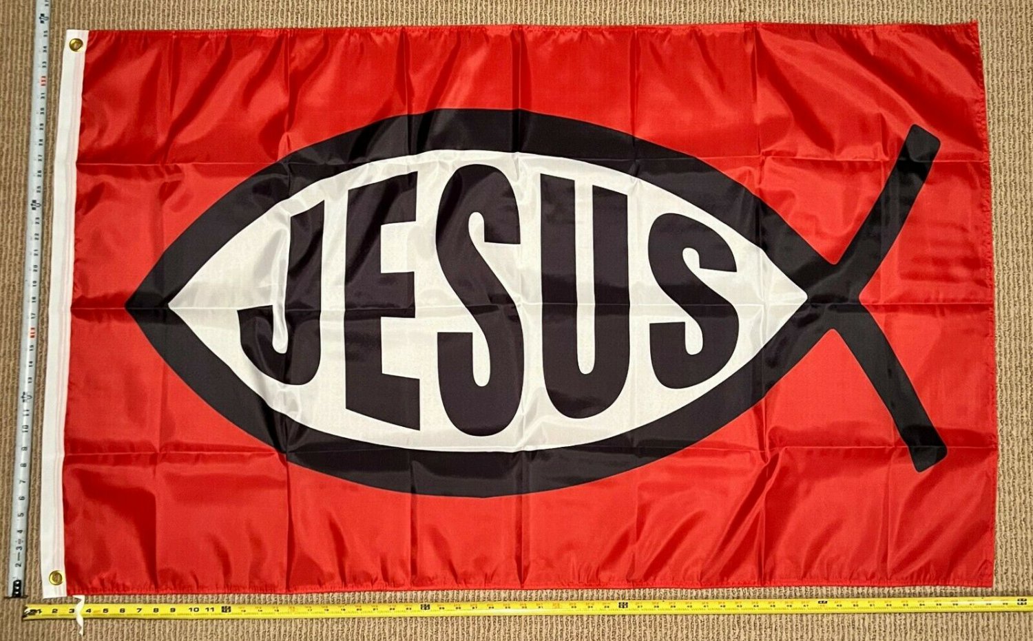 Jesus Flag Jesus Red Fish Faith In God We Trust Hope Sign USA 3x5'