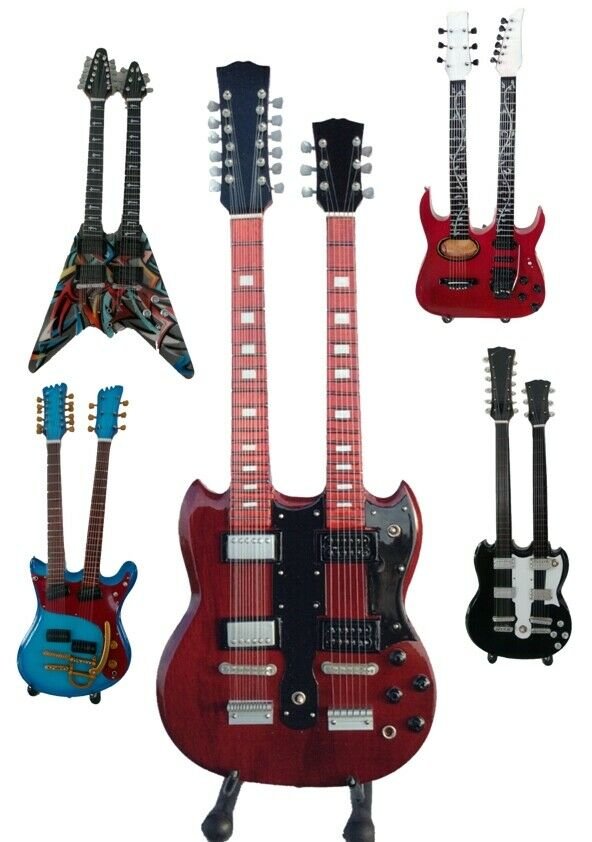 Led Zeppelin miniature double and triple neck guitar decorative