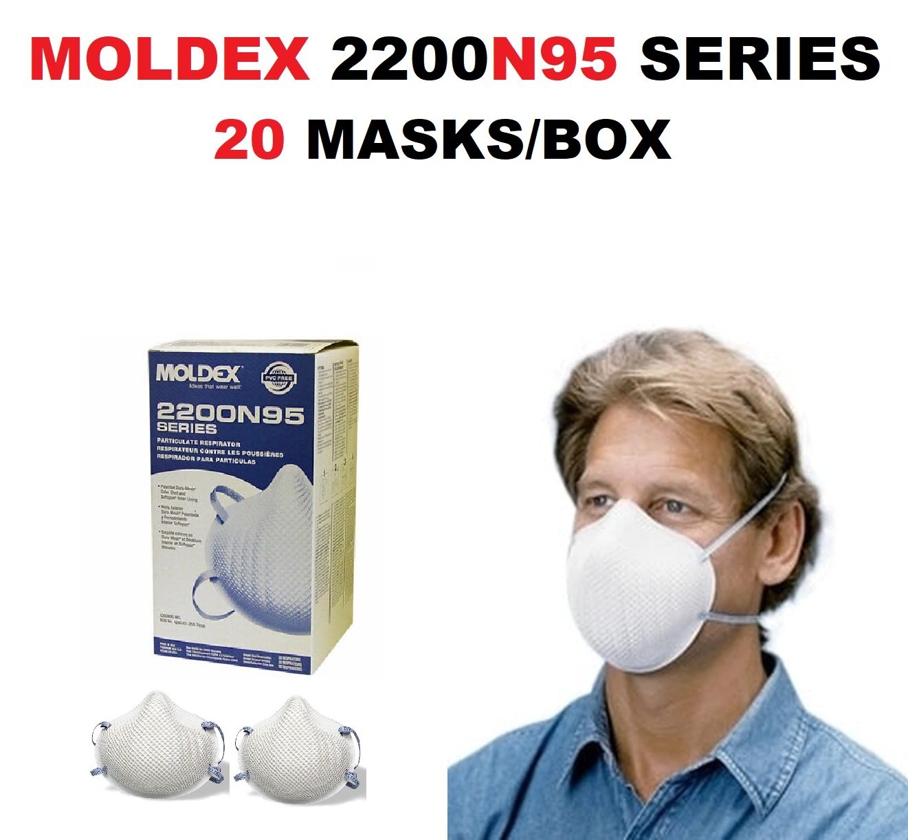 Moldex 2200 N95 Particulate Respirator, 20 masks/box, CDC and NIOSH ...