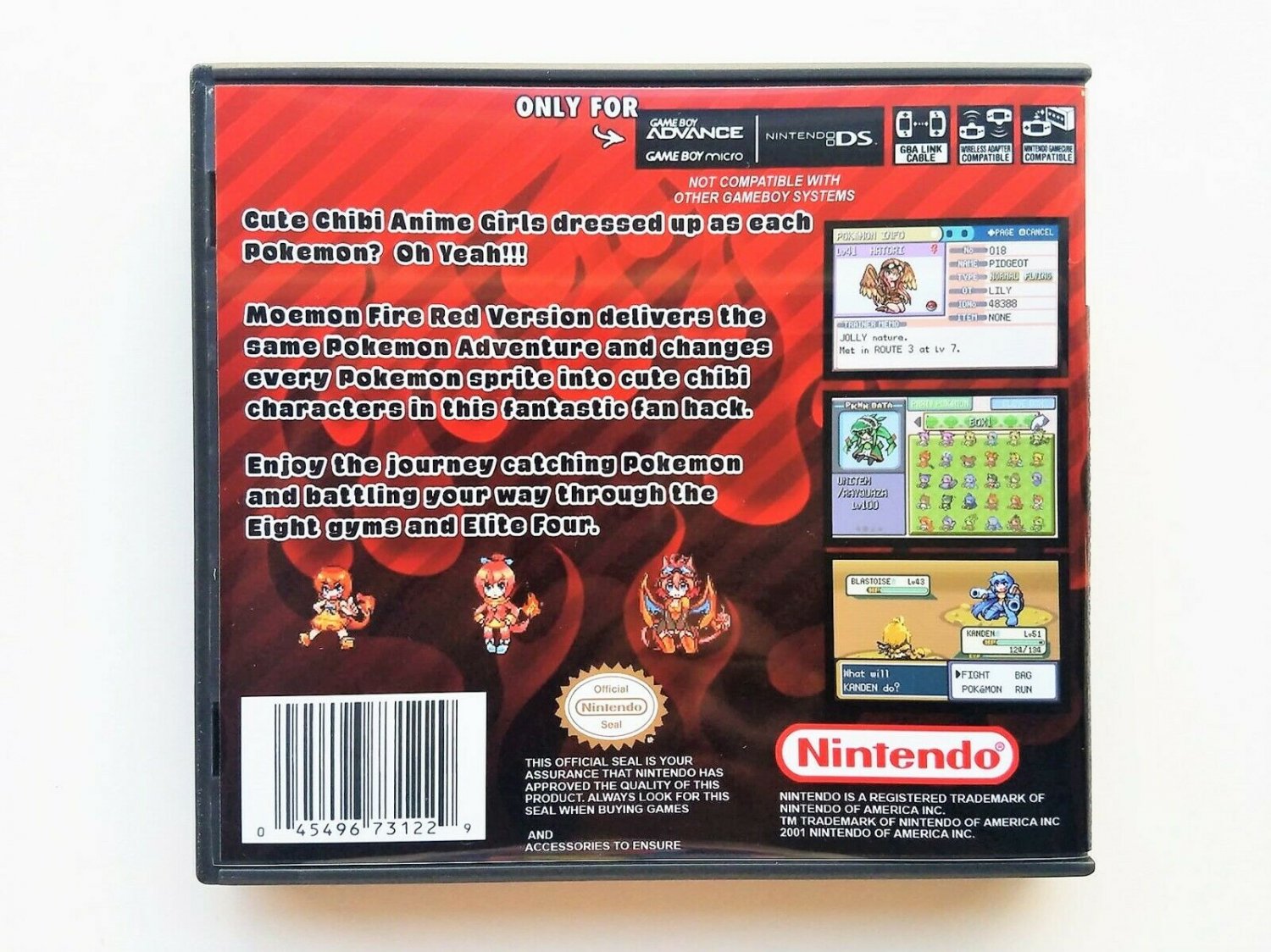 Pokemon Moemon Fire Red Game / Case - GBA Gameboy Advance Anime Fan ...