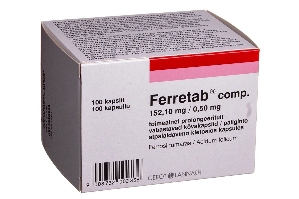 Ferretab comp. N100 capsules. For iron and folic acid deficiency