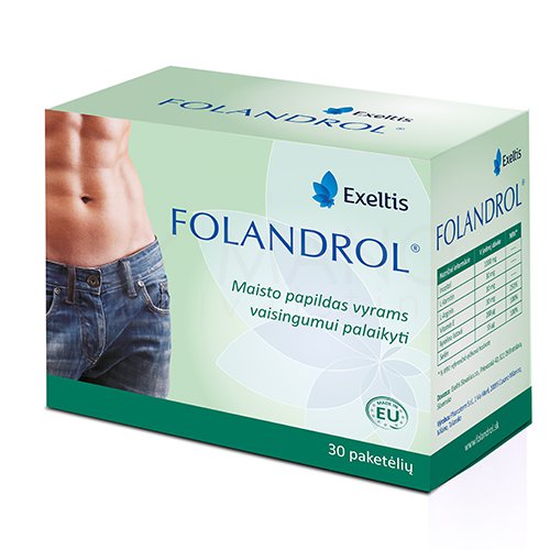 Folandrol for men. 30 sachets. Contributes to male reproductive health.