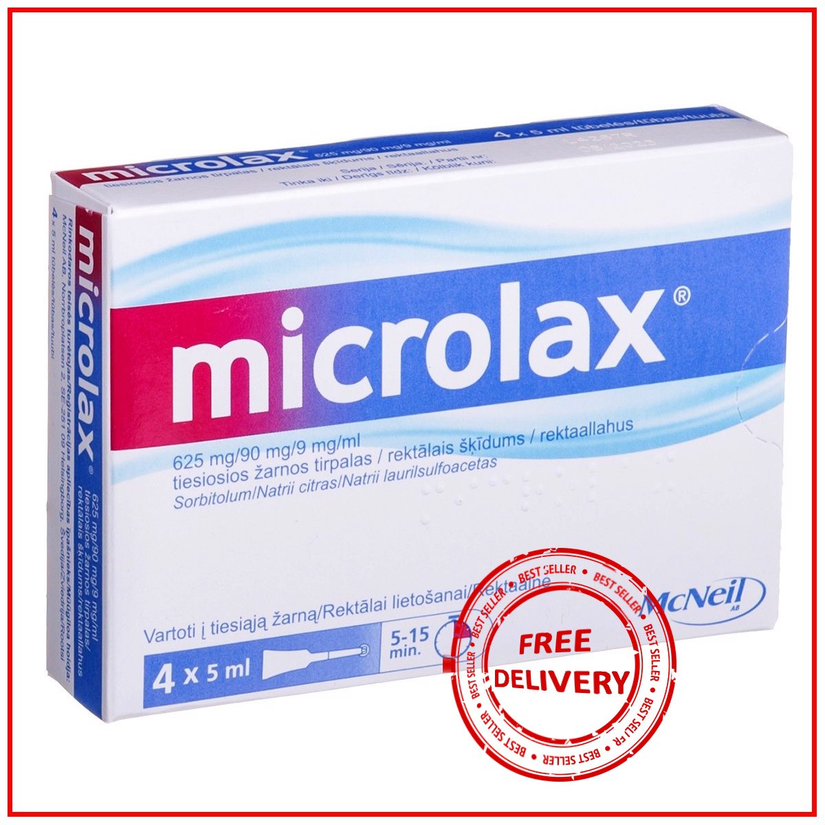 MICROLAX Enemas 5 mL x 4 Pcs. Relief of Constipation Sorbitol